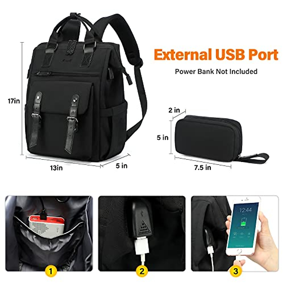 LOVEVOOK Laptop Backpack for Women, Teacher Nurse Bag Work Travel Computer Backpacks Purse,Water Resistant Daypack with USB Charging Port, 15.6 inch Black