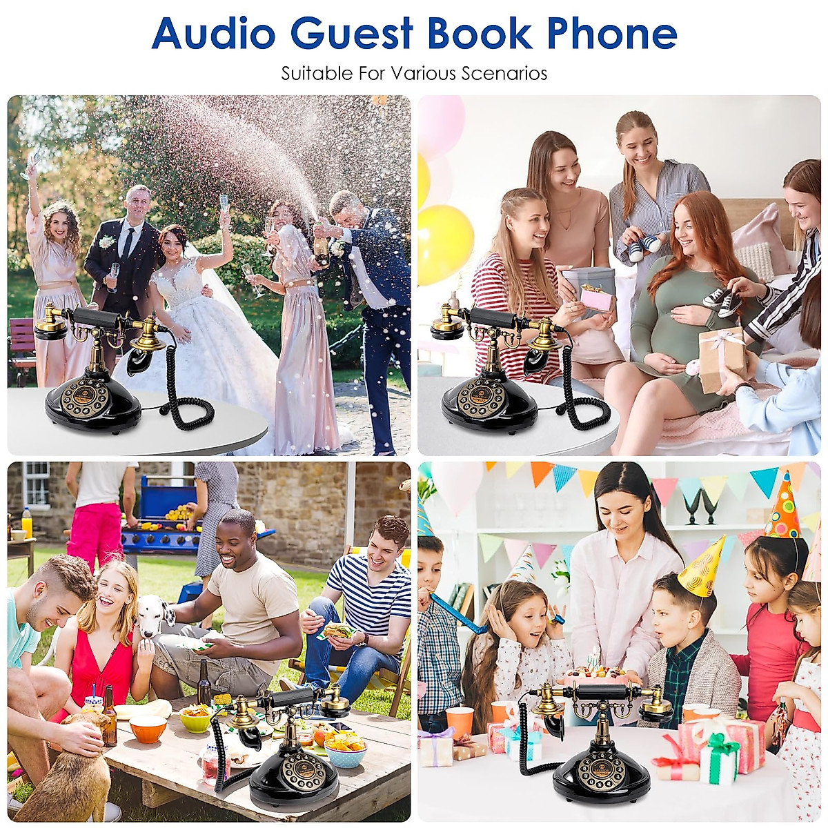 Audio Guest Book Wedding Phone Audio GuestBook Phone Record Customized Audio Messages Guest Book Classic Retro Style for Parties Birthdays Rentals Confessions Special Occasions (Black)