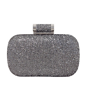 JNB Women's Sparkling Glitter Evening Box Clutch,Silver