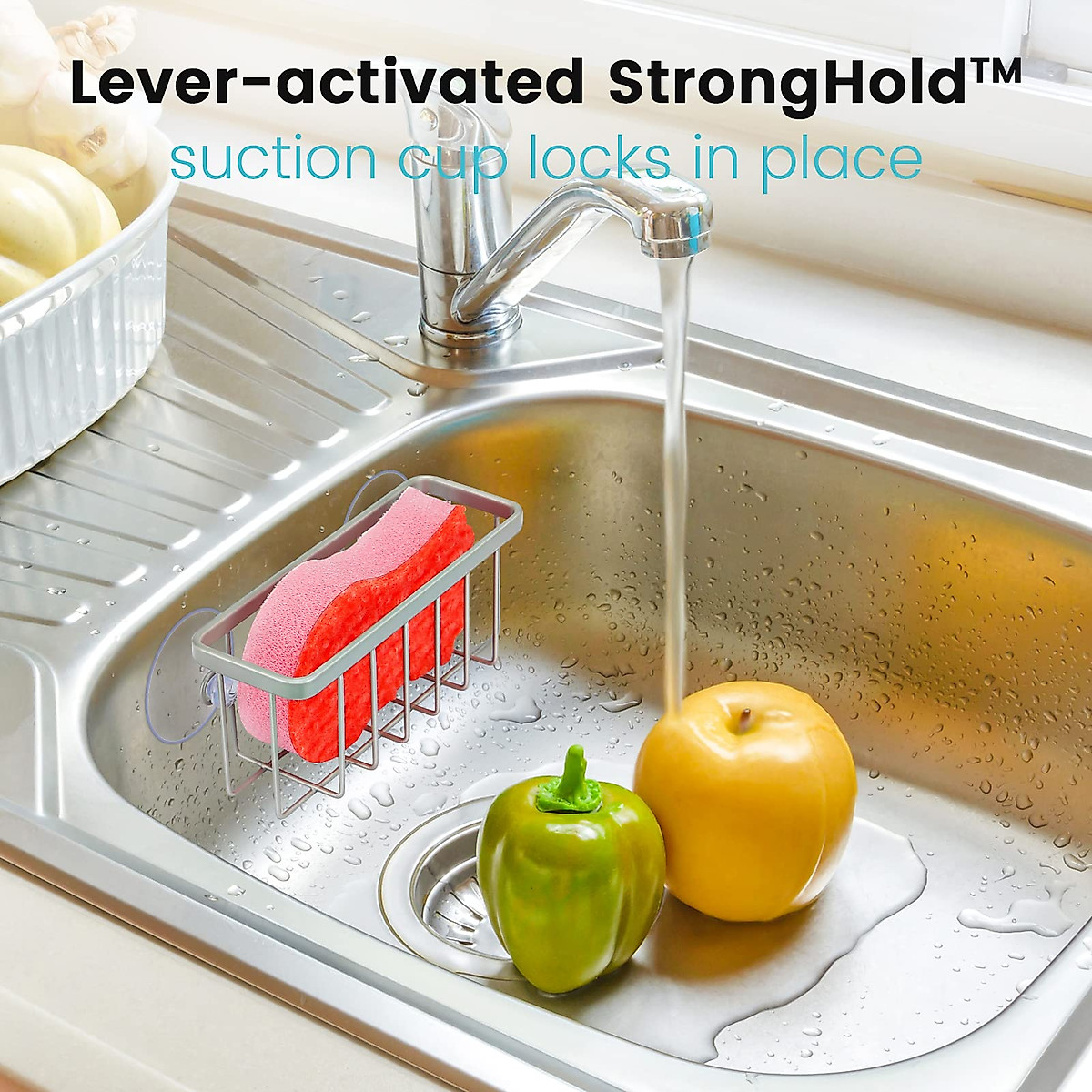 Sponge Holder for Kitchen Sink, Kitchen Sink Sponge Holder, Kitchen Sink Caddy,Dish Sponge Holder by HLOOL (Silver）