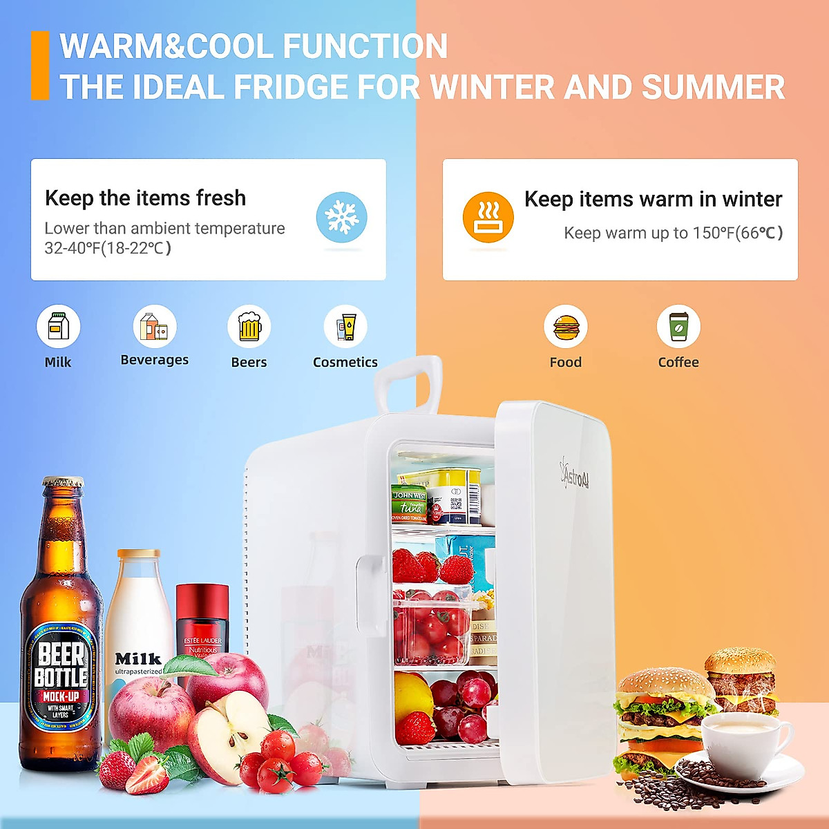 AstroAI Mini Fridge 6 Litre, 8 Can Skincare Fridge, AC/DC Portable Beauty Fridge for Skincare, Cosmetics, Bedroom (Mirror & Light)