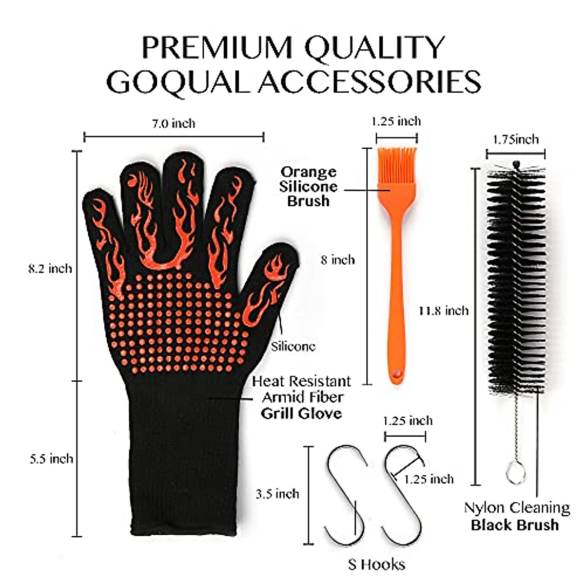 Goqual 12" Hexagon Premium Smoker Tube/1 Silicone Brush/2 S-Shaped Hooks/1 Black Cleaning Brush/1 Heat Resistant Grill Glove Accessories-up to 4-6 Hours, Cold and Hot Smoking, Smoke Tube for Grill