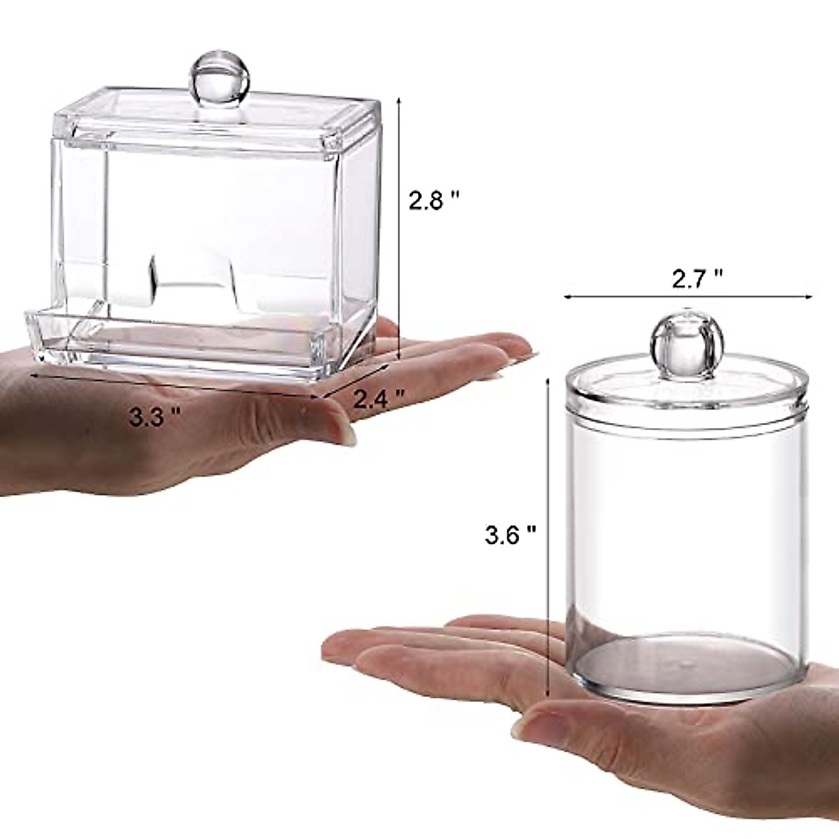 Tbestmax Plastic Qtips Holder Bathroom Container, 10/7 OZ Cotton Ball/Swabs Dispenser, Apothecary Jar Organizer for Storage 3 Pcs