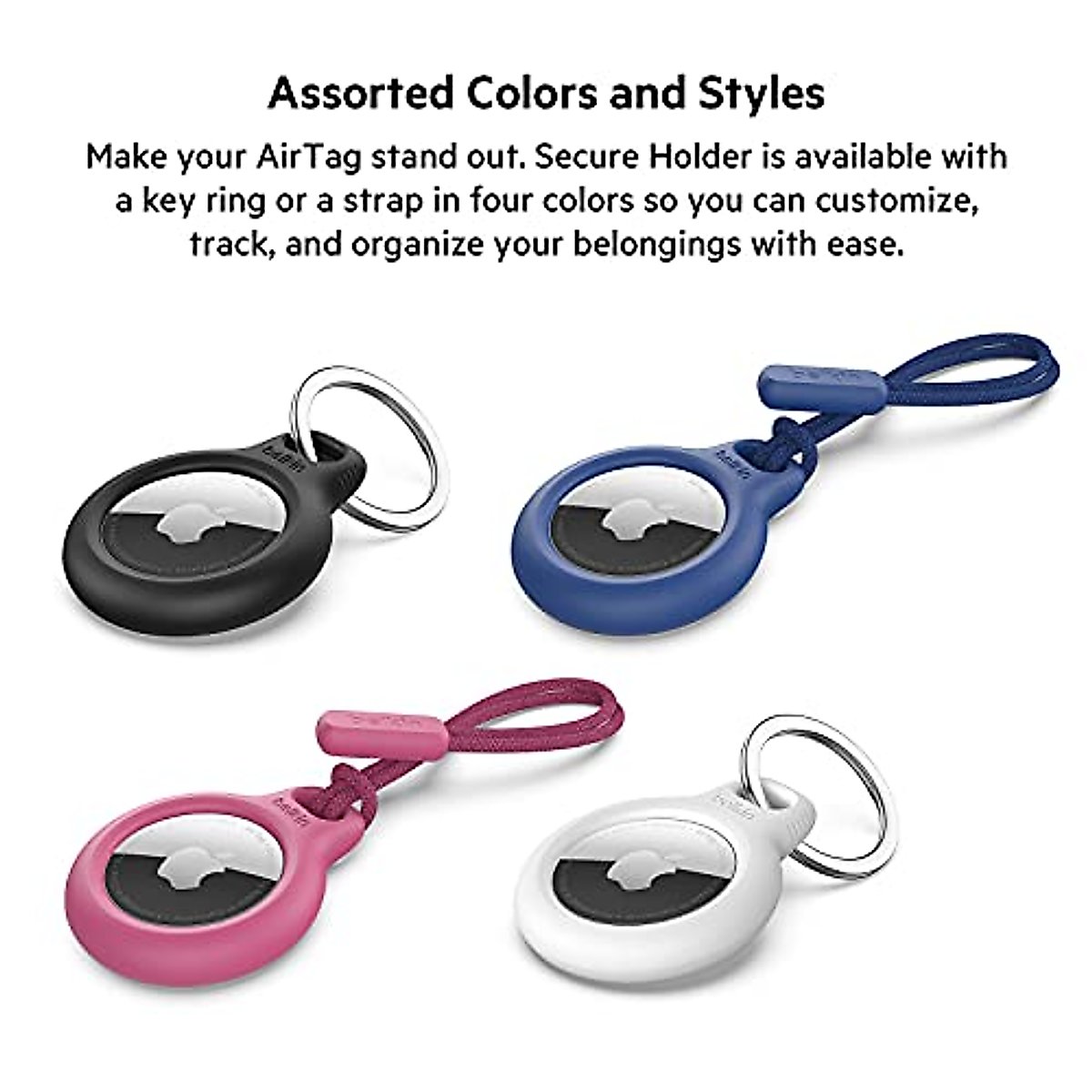 Belkin Apple Airtag Secure Holder With Strap - Apple Air Tag Keychain - Airtag Holder With Strap For Key Ring - Airtag Keychain Accessories - Scratch Resistant Airtag Case With Raised Edges - Black