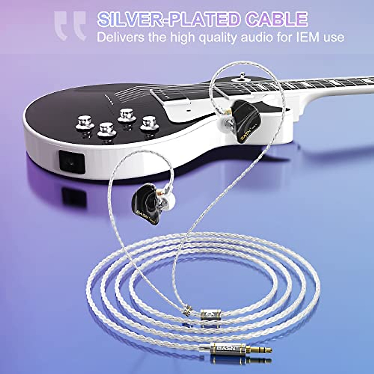 BASN MMCX in Ear Monitor Headphones, Musicians Triple Driver Noise Isolating Earphones with 2 Upgraded Detachable Cables (Black)