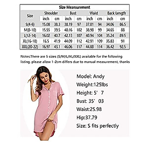 Gepansis Women's Short Sleeve Button Front Sleepshirt Softt Nightgown Boyfriend Nightshirt Sleepwear Pink