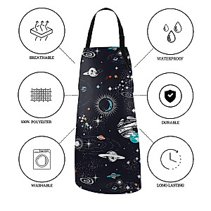 Adjustable Bib Apron Waterdrop Resistant for Men Women, Space Galaxy Constellation Kitchen Aprons with Extra Long Ties for Cooking, Grill and Baking