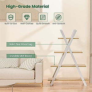 Giantex 4-Tier Bookshelf, 42.5" Tall A-Frame Wooden Ladder Shelf Plant Stand Rack 11 Potted Flower Holder, Easy Assembly X-Shape Freestanding Open Display Storage Shelving Bookcase