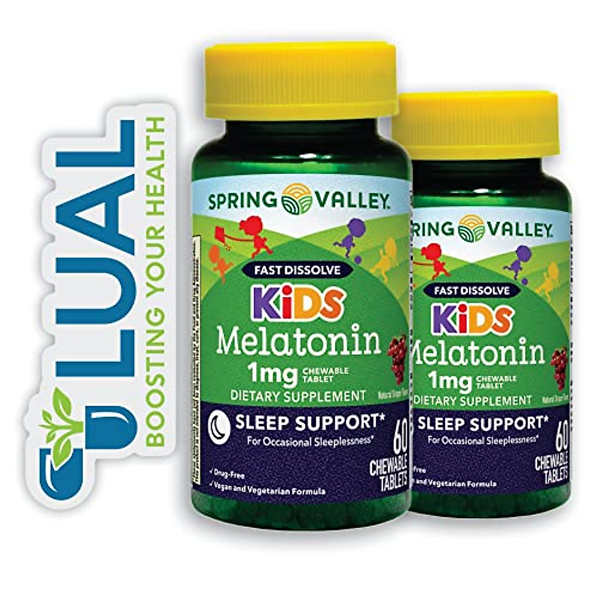 Spring Valley Kids Melatonin Chewable Tablets: 1mg of Natural Sleep Support with Grape Flavor, 60 Count + Luall Fridge Magnet