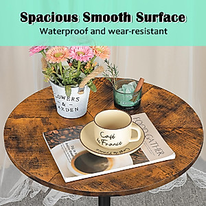 Small Round Dining Table,Modern Round Kitchen Table with Adjustable Base and Wood Top for Small Spaces,Space Saving Circle Coffee Table for Living Room,Dining Room,Kitchen,Rustic Brown