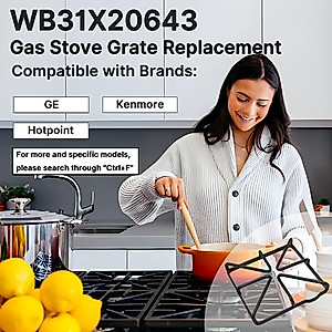 WB31X20643 Burner Grate Replacement for GE Range Stove, Gas Range Matte Cast Iron Burner Grate Parts Compatible with Kenmore, Hotpoint, Range Rack Replace Part# 3015120 PS8746168 AP5789043 4-Pack