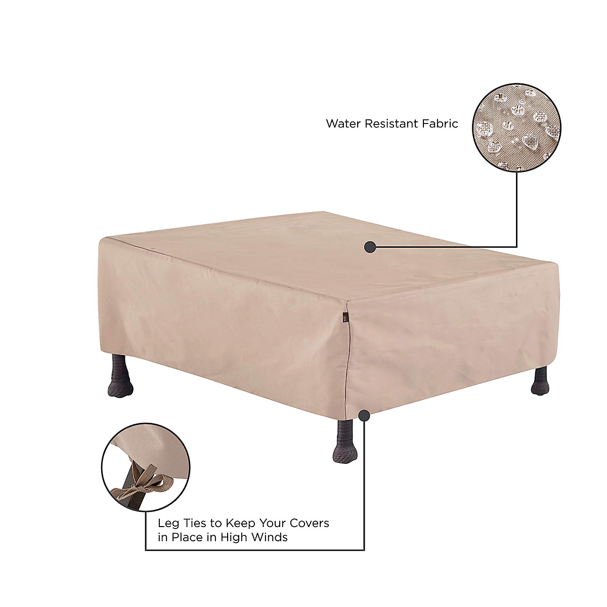 Modern Leisure Chalet Patio Ottoman/Coffee Table/Fire Pit Cover - Weather-Resistant Fabric - Outdoor Furniture Protection Perfect for Patio, Deck, and Porch - 48" L x 25" D x 18" H - Beige