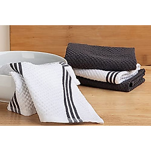 Sticky Toffee Cotton Kitchen Towels Dishcloths Set of 8, Gray and White Dish Cloth Towels, Tea Towels, Reusable and Absorbent Cleaning Cloths, Oeko-Tex Cotton, 12 in x 12 in