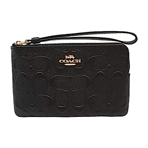 Coach Signature Embossed Leather Corner Zip Wristlet Clutch Black F30049
