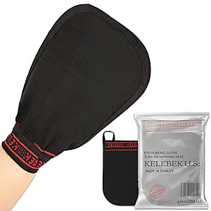 Kelebek Premium Natural Exfoliating Gloves, Turkish Hammam Kese, Original Exfoliating Mitt, Body Scrub for Men and Women (Black 2 Count (Rough))