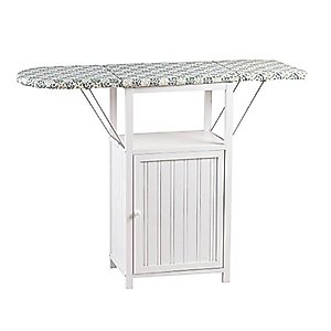 OakRidge Deluxe Ironing Board with Storage Cabinet, Perfect for Small Spaces with Extra Storage, Folding Station, Crafted with 100% Durable Wood, White Design – Measures 36.5" H x 15.5" W x 23" L