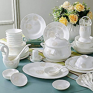 Pottery Tableware,58 Pieces Dinnerware Set, European High-Grade Ceramics Dishes Set, Dinner Plates, Salad Bowls, Dessert Plates, Dishwasher and Microwave Safe, Great Gift