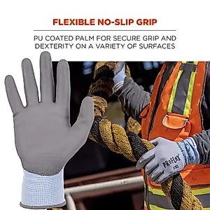 Ergodyne ProFlex 7025 Cut Resistant Work Gloves, ANSI A2, PU Coated Palms for Flexible No Slip Grip, Abrasion Resistant, Superior Fit and Feel, 18g, Blue, Small