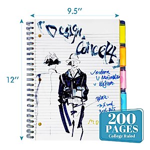 MOWEE Spiral Notebook - 5 Subject Notebook, College Ruled Notebook 3-Hole Punched With Dividers, Storage Pockets, 11" Ruler, 100 Sheets of 200 Pages, for Writing Journal, Home &Office, School