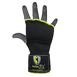 INFINIX SPORTS Boxing Hand Wraps Inner Gel Gloves for Punching, Elasticated Padded Bandages Under Mitts Quick Wraps Men & Women, Fist Protector, Great for MMA Training (Fluorescent, Small/Medium)