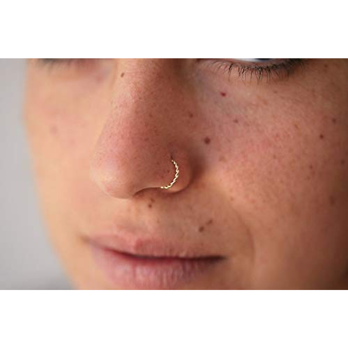 14k Nose Ring, 22g Solid Yellow Real Gold Nose Ring, Twisted Rope Piercing Jewelry, Nose Hoop, Minimalist Dainty Tribal Handmade Boho Piercing Jewelry, 7.5mm