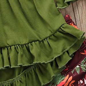 Toddler Little Girls Ruffle Flare Tunic Dress Top Striped Leggings Pants 2PC Fall Winter Outfit Set Clothes (6-7T, Green)