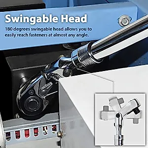 FIRSTINFO F3222ND 1/2-Inch Drive Locking & Flexible Extendable Ratchet Wrench Reversible,Soft-Grip with 72-Tooth Geared Action (Length: 13.8-19.3 Inches)