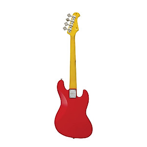 CNZ Audio JB Mini Electric Bass Guitar Left Handed - Fiesta Red Body, Maple Neck, Rosewood Fingerboard & 3-Ply Ivory Pickguard, 28.6" Short Scale Premium Pickups, Vintage Steel Bridge & Tuners