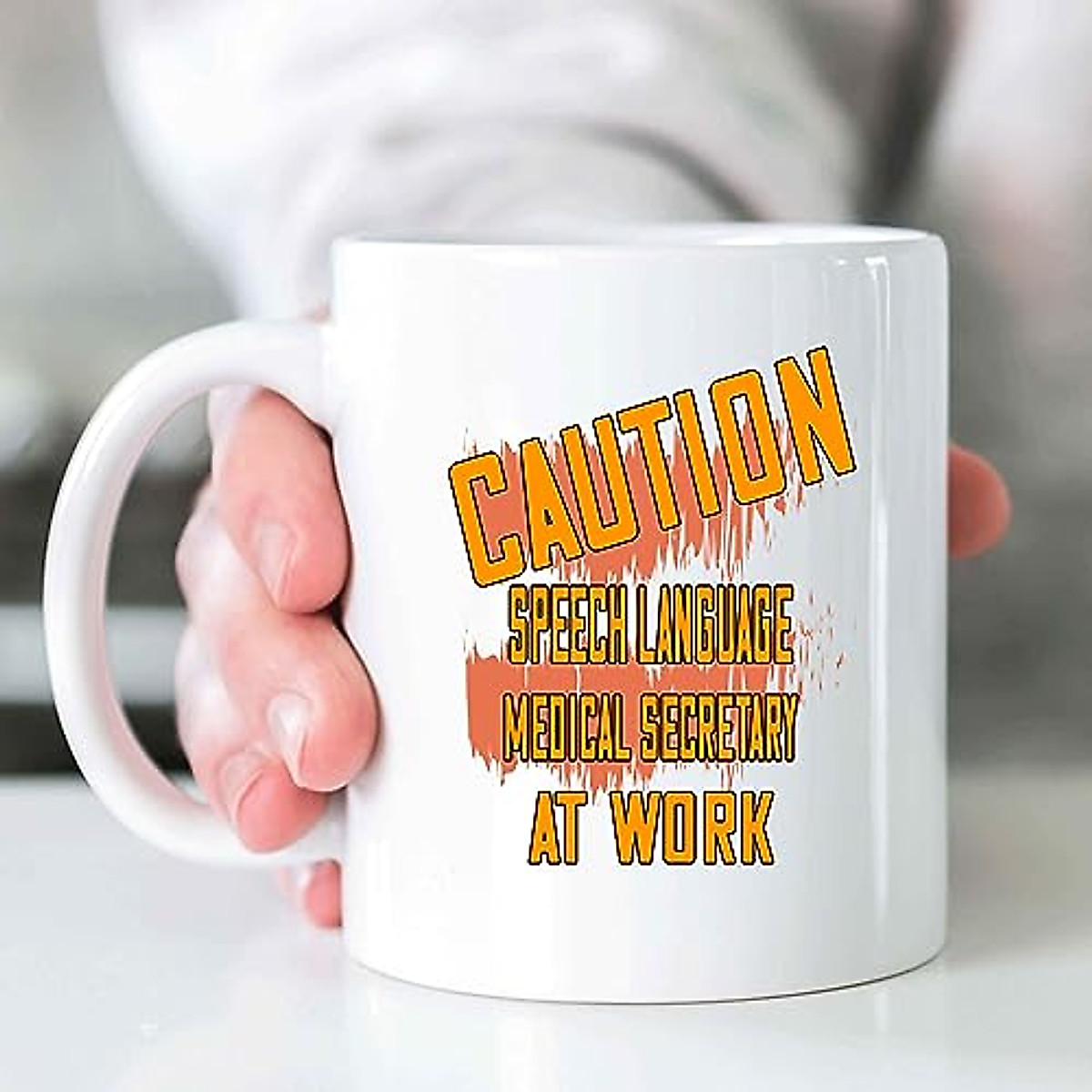 Humorous Gift for Speech Language Medical Secretaries, Perfect for Halloween, Birthday or Christmas - Caution Speech Language Medical Secretary At Work Funny Quote on 11 Oz White Ceramic Coffee Mug