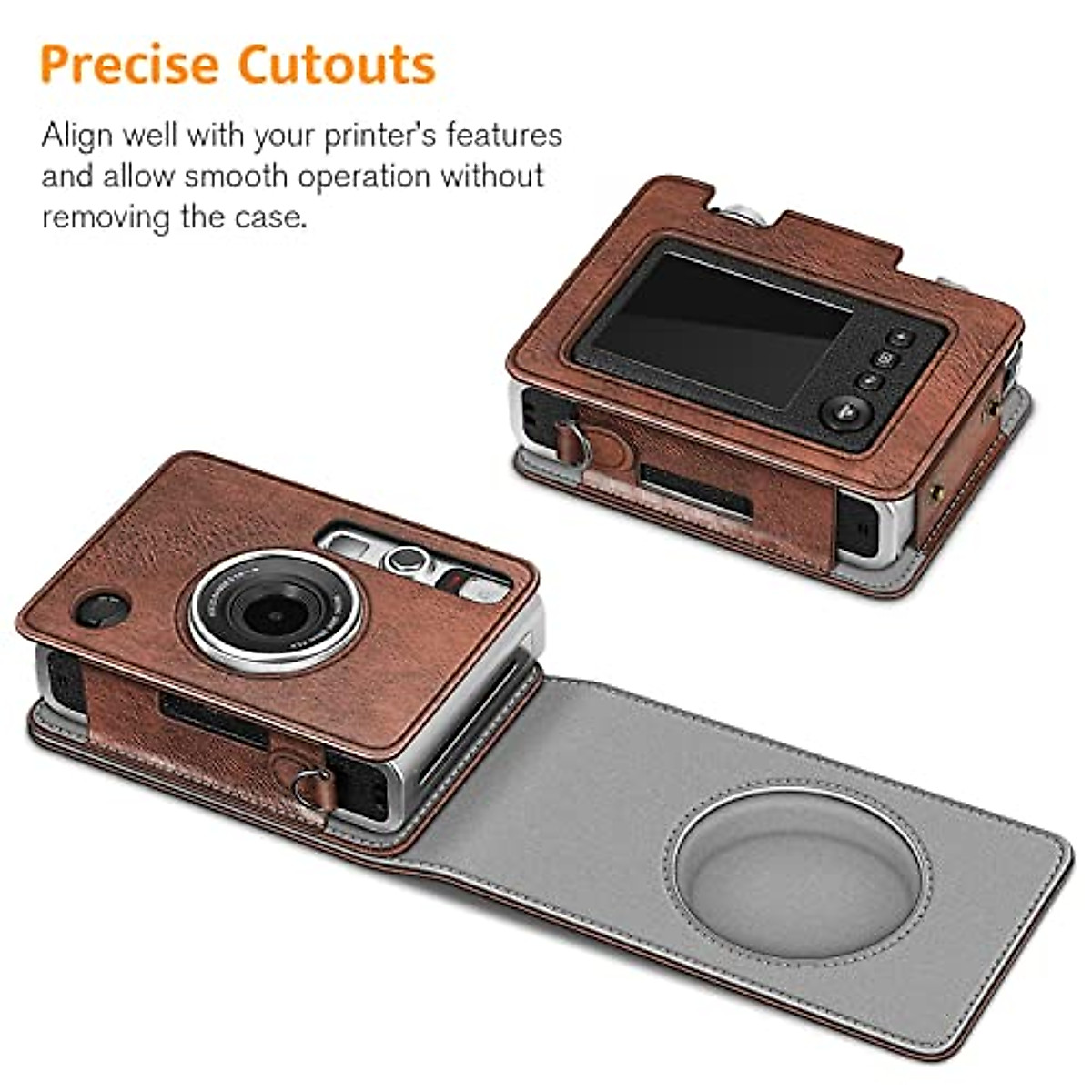 Fintie Protective Case for Fujifilm Instax Mini EVO Camera - Premium Vegan Leather Bag Cover with Removable Adjustable Strap, Vintage Brown