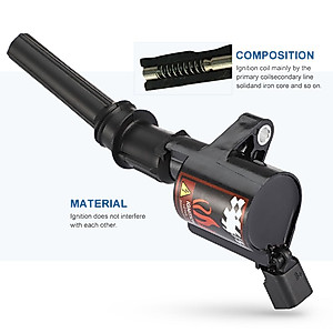 CarBole High Performance Coil Pack For F150 F250 F350 5.4L 4.6L V8 DG508, Ignition Coil For 1997-2014 Ford Crown Victoria E150 E250 Expedition Mustang Lincoln (Pack of 8pcs)