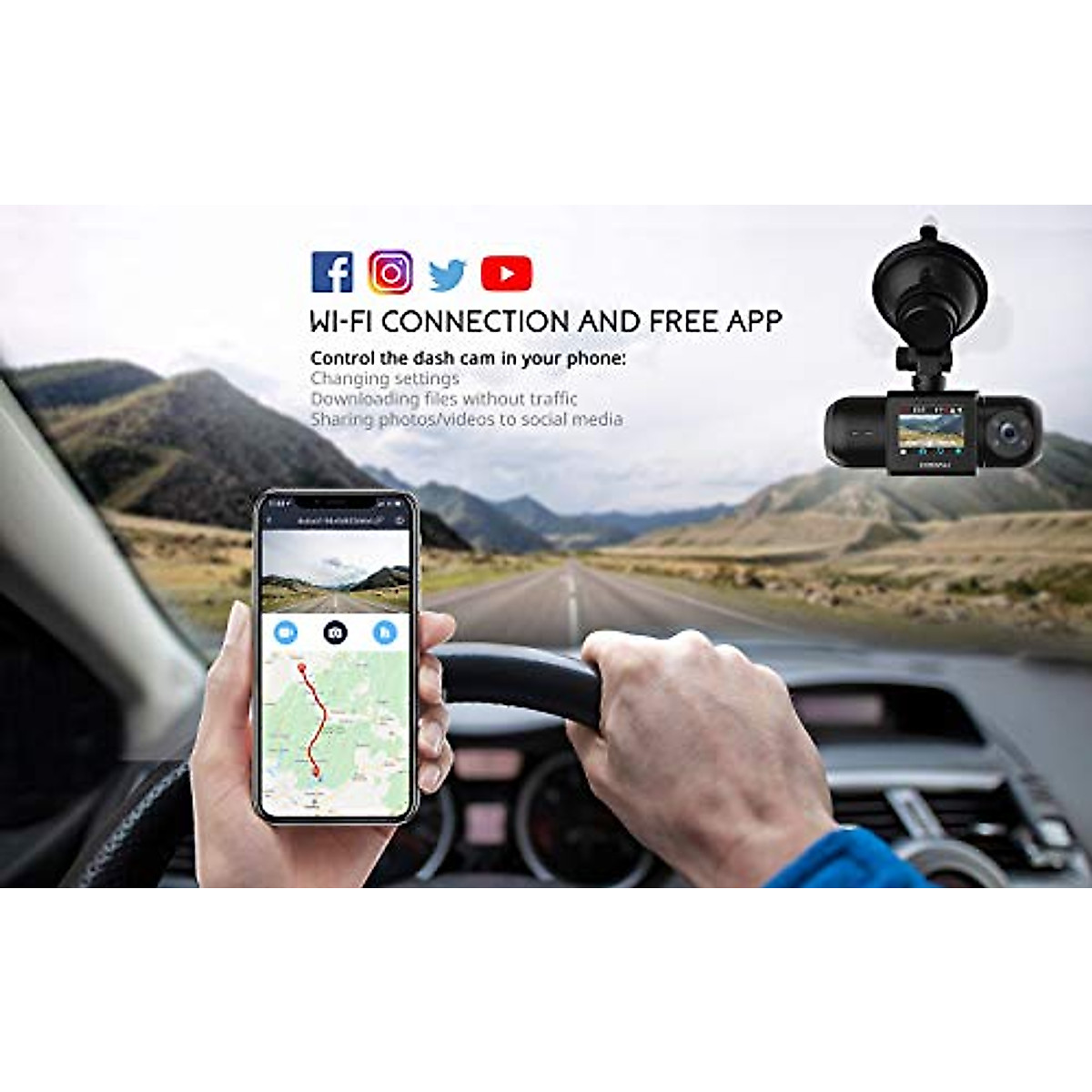 COOAU Dash Cam, 64GB SD Card Included, 1080P FHD Built-in GPS Wi-Fi, Front and Inside Car Camera Recorder for Uber with Infrared Night Vision, Sony Sensor, 4 IR LEDs，G-Sensor, Parking Mode