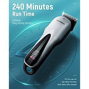 SUPRENT Hair Clippers for Men,All-Steel Self-Sharp Blade Cordless Hair Clippers Set, Long Service Life and Low Noise Hair Trimmer, with LED Display Hair Cutting Kit for Family(Silver）
