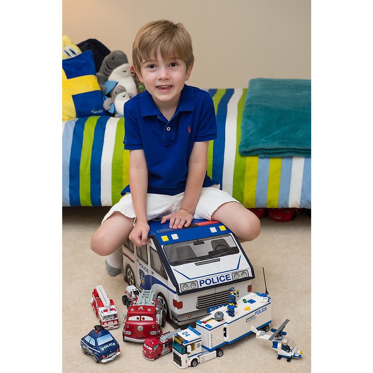 Clever Creations Collapsible Storage Organizer and Ottoman, Perfect Vehicle Themed Toy Chest for Storing Books, Shoes, Games and More, Police Car