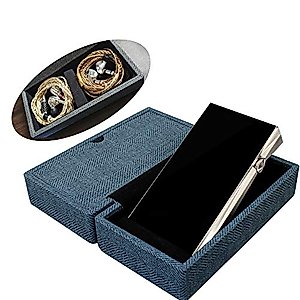 Miter Carrying case for DAP + Earphone , Handmade Italy PU Leather Hard Standing case for 2 IEM Earphones + 1 Digital Audio Player Storage Carry Cover Box (Large Size-Indigo Blue)