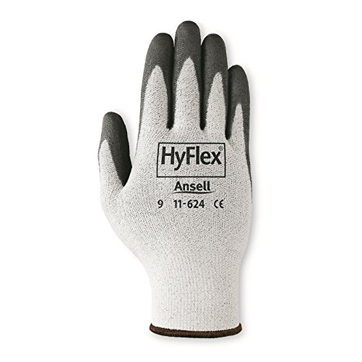 Ansell HyFlex 11-624 Dyneema/Lycra Glove, Cut Resistant, Black Polyurethane Coating, Knit Wrist Cuff, X-Large, Size 10 (Pack of 12 Pairs)