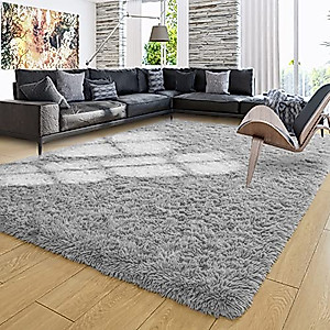 Ompaa Soft Fluffy Area Rug for Living Room Bedroom, 4x6 Grey Plush Shag Rugs, Fuzzy Shaggy Accent Carpets for Kids Girls Rooms, Modern Apartment Nursery Dorm Indoor Furry Decor