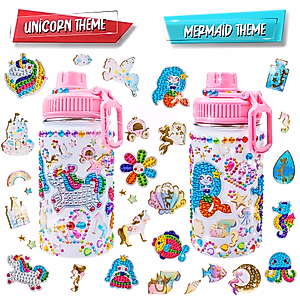 FTBox Decorate Your Own Water Bottle for Girls, Cute Arts and Crafts Gifts Toys for Girls Age 4-6-8-10-12, Unicorn/Mermaid Diamond Painting Crafts Kit for Girls Birthday Christmas Gift
