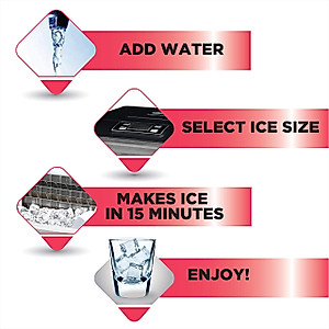 Frigidaire EFIC452-SSBLACK XL Maker, Makes 40 Lbs. of Clear Square Ice Cubes A Day, Black Stainless
