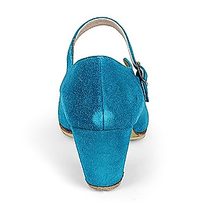 Miguelito 1681 Women's Flamenco Dance Shoes with Nails, Sevilla, Hunting Suede, 2.5" Heel, 9.5 US, 26.5 MX, Turquoise