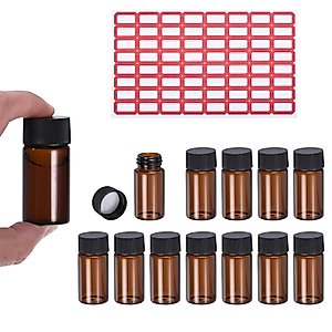PATIKIL 20ml Amber Glass Vials, 50 Pack Sample Vials with Screw Cap and Write-on Spot Reagent Media Bottle with Labels Leak-Proof Liquid Vial for Lab