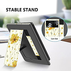 Ayotu Stand Case for 6" All-New Kindle 11th Generation 2022 Release, Premium PU Leather Cover with Hand Strap, Auto Sleep/Wake and Back Cover Adsorption, Only for Basic Kindle 2022, Yellow Flowers