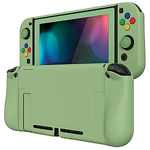 PlayVital AlterGrips Ergonomic Grips Cover for Nintendo Switch, [2 Design] Interchangeable Comfort Dockable Protective Case with Screen Protector & Thumb Grip Buttons Caps - Matcha Green