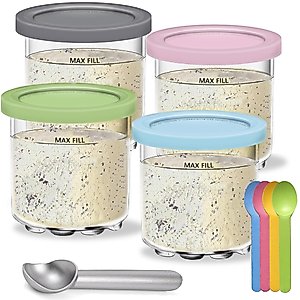 FORTHEAL Creami Pints and Lids for Ninja Creami, Pint Container & Lid, 4 Pack 16 oz, Fits NC299AMZ & NC300s Series Creamer Ice Cream Maker, with Ice Cream Spoon