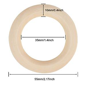 15 Pcs Wooden Rings, Macrame Wooden Rings, Natural Unfinished Solid Wood Rings for DIY Craft Pendant Connectors Jewelry Making (55 mm)