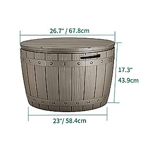 YITAHOME 33 Gallon Round Deck Box, Outdoor Storage Box for Patio Furniture,Patio Table for Cushion, Pool Accessories, Outdoor Toys, Waterproof Resin & Easy Assembly & Lightweight, Light Brown
