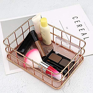SING F LTD 4X Rose Gold Wire Mesh Basket Box Storage Container Metal Storage Baskets Set Iron Hollow Makeup Brush HolderBathroom Bedroom Decor