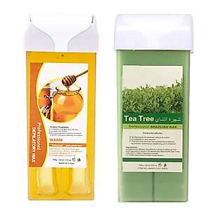 Double Depilatory Wax Roller Heater Hot Body Hair Removal Roll On Depilation Waxing Machine with Heater Base for Personal & Professional Beauty Salon (Wax Roller + 200g Wax Cartridge Refill)