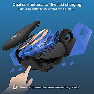 Wireless Car Charger Mount, 15W Dual Coils Fast Charging Car Phone Holder for Air Vent & Dashboard, Compatible with Galaxy Z Fold 4/3/2/Z Flip 4/3/iPhone 14/13/12/11/X/8 Series/Samsung S23 Ultra