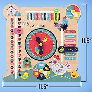 SMILE A WHILE Montessori Wooden Toys Kids Calendar Teaching Clock for Kids Learning to Tell time Great for Circle time Learning Center All About Today Board Weather and Days of The Week for Kids